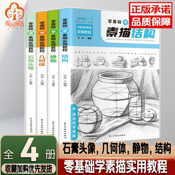零基础学素描实用教程：结构+静物+几何体+石膏头像（套装共4册 扫码观看教学视频） 零基础学素描实用教程(共4册)