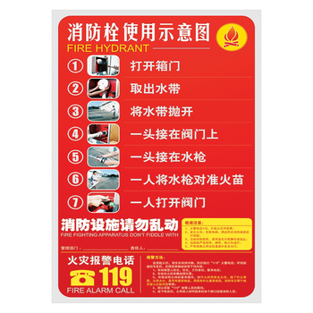 消火栓使用方法挂图海报宣传画消防栓火警电话119墙贴画PP覆膜贴纸VEH VEH09 消防栓使用示意图 70x50cm  PP覆膜贴纸