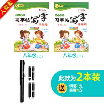 小学生一年级二年级三四年级五六上册下册临摹本人教版同步练字帖 八年级上下册2本（1钢笔4墨囊）