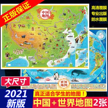 中国地图挂图2021小学生 初中生大尺寸和世界地图挂图大图 儿童版家用高清防水学生专用 学生必挂地图 中国地图+世界地图【870mm*643mm】