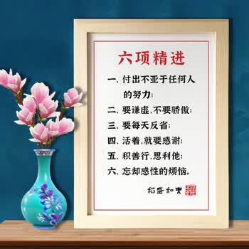 每日反思 励志字画学生书房挂画励志进步礼物摆件书法座右铭实木相框挂墙画框UTK UTK66 稻盛和夫 六项精进 A4(可摆可挂)