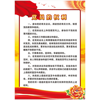 党建文化宣传画海报展板党支部活动室布置装饰挂图制度牌宣传栏墙贴纸ODL15 ODL15-02 党员的权利 30x40cm  PP覆膜贴纸
