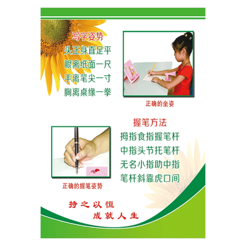 中小学生正确坐姿阅读写字读写握笔执笔姿势防近视宣传画墙贴SCH SCH36 握笔姿势 30*40cm  PP覆膜贴纸