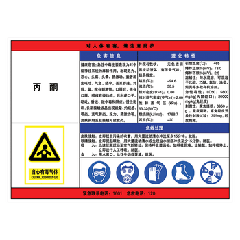 警示安全标志标识牌危险化学品防护提示告知牌周知卡标示牌TGR TGR24 丙酮告知卡 60*40厘米 PVC塑料板