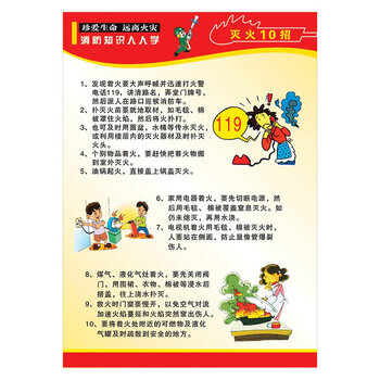 消防安全宣传画挂图海报消防规章制度牌消防安全告知书四个能力墙贴画贴纸VCH VCH02 灭火十招 100*70厘米 覆膜防水PP贴纸