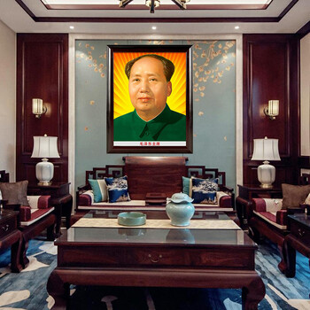 毛主像挂像墙画主席客厅中堂挂画壁画斯大林孙中山马克思伟人画像 精致典雅黑色框10号 宽度68*88高度 有框 有机透明板