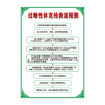 医院制度急救程序挂图过敏性休克抢救流程图示意图墙贴纸WSB169 WSB169-35 70*100cm  PP覆膜贴纸