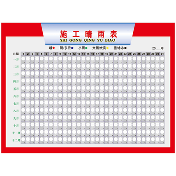 建筑公司施工工地新款晴雨表天气情况下雨晴天阴天公示栏记录表覆膜墙贴纸RDH RDH27 晴雨表 70*100cm  PP覆膜防水贴纸(配套小圆形即