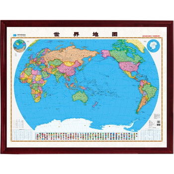 【定制边框】2022年地图木框装裱客厅办公室挂图 约1.7米*1.3米 世界地图