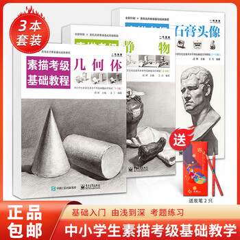 中小学生社会美术考级实例练习铅笔画手绘素描基础教程临摹速写书美术教材高考艺考考级画册基础书入门教程 几何体