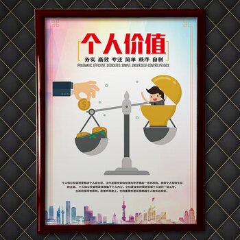 新版企业文化宣传画海报挂图标语公司办公室装饰布置PS仿红木挂墙画框IBH32 IBH32-22 个人价值 60*80cm PS仿红木边框