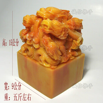 知茗 大仿古寿山石九龙玉玺印章公司活动章摆件免费刻字绵盒