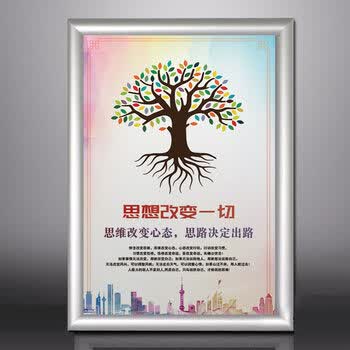 企业文化宣传画挂图标语办公室公司形象励志激励海报前开式铝合金挂画框IBH32 IBH32-13 思想改变一切 40*60cm  铝合金画框