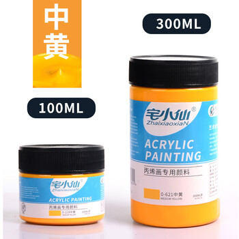 丙烯颜料防水手绘画材料diy墙绘彩绘工具24色画鞋子12色300ml白色炳稀染料不掉色儿童涂鸦丙 中黄 300ml