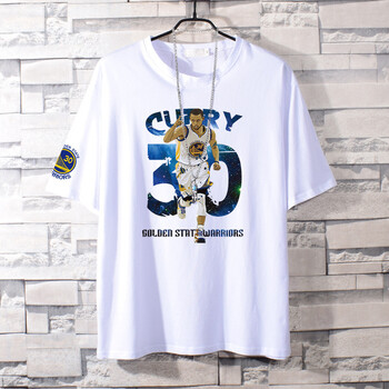 NBA短袖圆领库里30号纯棉透气美式蓝球衣运动训练服T恤男圆领夏季 白色-勇士库里 L
