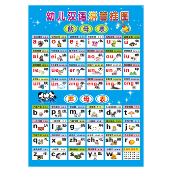 韵母表声母表汉拼知识宣传画幼儿早教汉语拼音挂图墙贴画文化贴纸SCM SCM22 幼儿汉语拼音挂图 50x70cm  防水艺术布