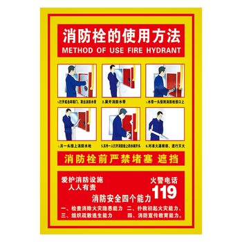 消火栓使用方法挂图海报宣传画消防栓火警电话119墙贴画PP覆膜贴纸VEH VEH19 消火栓的使用方法 60x40cm  PP覆膜贴纸