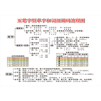 86版五笔字型图字根表助记词口诀易懂易记图解贴画自粘贴纸SCH05 SCH05-04 五笔字型单字和词组编码流程图 A3(29.7x42cm)  不干胶背胶纸