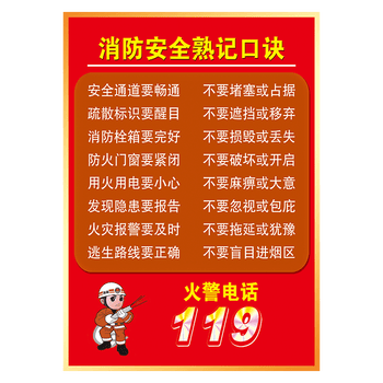 消防安全挂图海报宣传画消防安全熟记口诀展板墙贴画防水贴纸VCH VCH58 消防安全熟记口诀 60*40厘米 覆膜防水PP贴纸