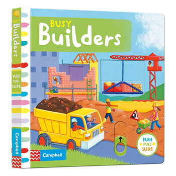 英文原版 Busy Builders 忙碌的建筑工地 纸板机关操作活动书 幼儿启蒙学习绘本 亲子互动