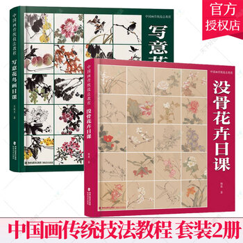 正版 中国画传统技法教程 写意花鸟画日课+没骨花卉日课2册 初学者从入门到精通自学零基础教程书临摹大全美术绘画教材书籍