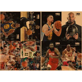 篮球全海报 球星杜兰特库里科比詹姆斯欧文哈登卧室壁纸墙贴 NBA A(牛皮纸) 海报43X29cm 一套8张