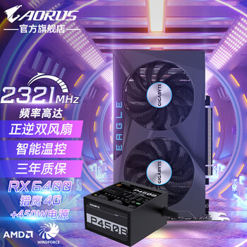 AORUS RX6600XT 6650XT 6500XT 显卡 AMD电竞吃鸡游戏主机独显 【套装】RX6400 4G猎鹰+450W电源【图片 ...