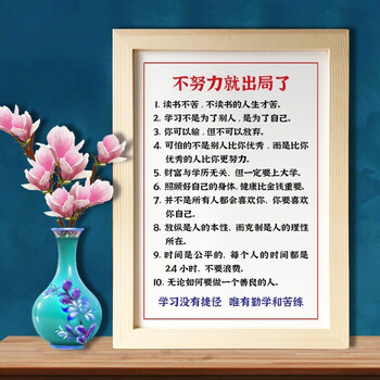 写给儿子的话 激励孩子独立上进女儿励志书画书房摆台挂墙画框学生座右铭实木相框UTK UTK29学习没有捷径不努力就出局了 A4(可摆可挂)