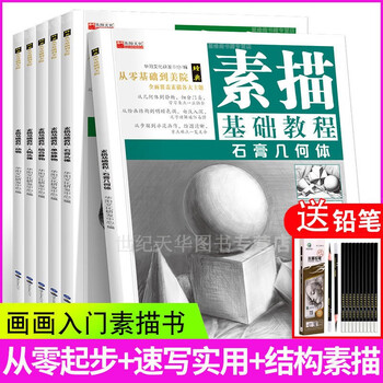 零基础学素描书入门自学教程教材学画画入门几何体静物石膏头像人物动物风景 素描6册
