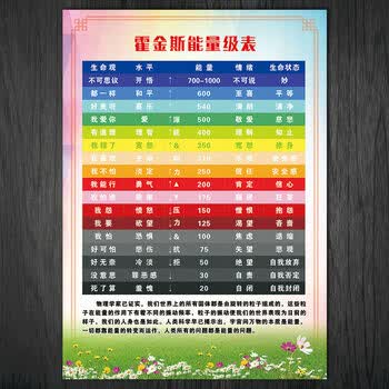 霍金斯能量等级表思维情绪能量层级图励志标语学习金字塔挂图宣传画心理咨询教学挂画贴纸SCY73 SCY73-04 霍金斯能量级表 50*70cm  PP覆膜贴纸