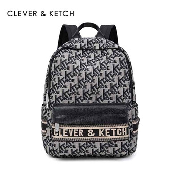 CLEVER & KETCH轻奢女包包新款2023背包时尚百搭刺绣大容量帆布旅行双肩包书包 黑色【图片 价格 品牌 报价】-京东