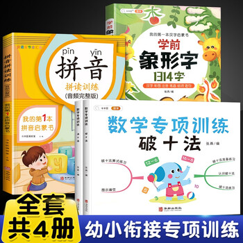 斗半匠学前象形字1314字幼儿园儿童识字看图认字书汉字描红本3-6岁幼小衔接宝宝学字启蒙教材 【全4册】语数专项训练