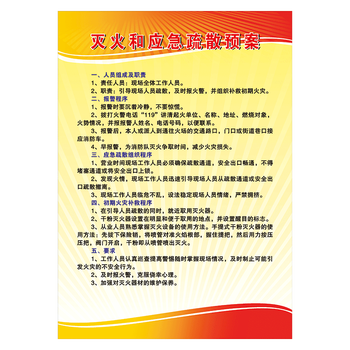 消防安全挂图制度牌宣传画灭火和应急疏散预案宣传栏墙贴画覆膜防水贴纸VCH34 VCH34-02 灭火和应急疏散预案 60*40厘米 覆膜防水PP贴纸