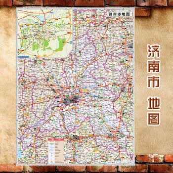 2021新款 济南市地图墙贴 超大巨幅 交通行政区划图 装饰画海报 80-60cm（高X宽） 油画布（有配送专业胶不伤墙）
