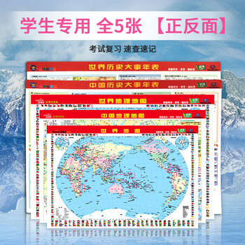 防水双面桌面阅读 高清 中国世界地理地图地形历史大事年表鼠标垫桌垫防水三合一小尺寸地理百科知识撕不烂初中小学生用中华地图 中国地理地图