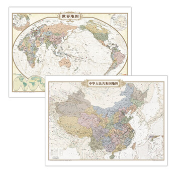 世界地图中国地图挂图仿古套装版1.1米x0.8米客厅办公室装饰画地图挂画仿古墙贴 全新版随图赠送强力双面贴