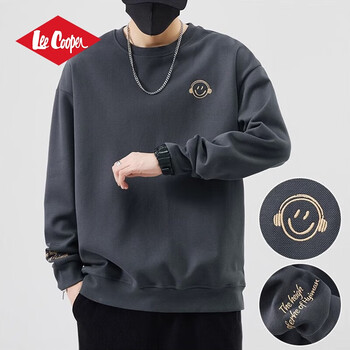 Lee Cooper重磅长袖卫衣男士潮流百搭宽松笑脸圆领男生纯色上衣舒适春秋新款 1038深灰色 XL码140-160斤【图片 价格 品牌 ...