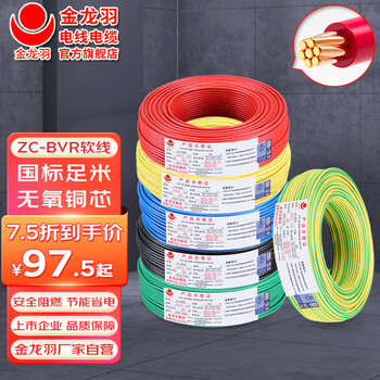 金龙羽电线电缆 ZC-BVR1~6平方国标阻燃单芯多股铜线 家用铜芯电线100米 黄绿双色多股软线100米(地线) ZC-BVR 2.5平方【图片 价格 品牌 报价】-京东