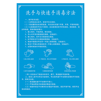 餐饮服务从业人员医院洗手消毒流程图步骤图程序方法墙贴画挂图覆膜防水贴纸TXH TXH02 洗手与快速消毒方法 100*70厘米 覆膜防水PP贴纸