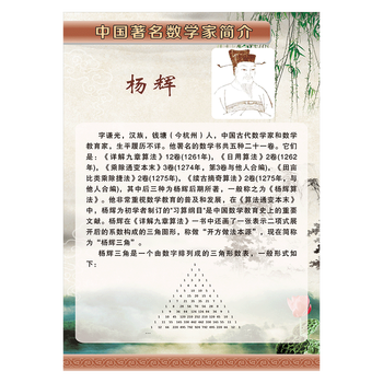 中国著名数学家简介头像肖像宣传画挂图海报教室布置展板墙贴画覆膜贴纸SCZ74 SCZ74-03   杨辉 60*40厘米 覆膜防水PP贴纸