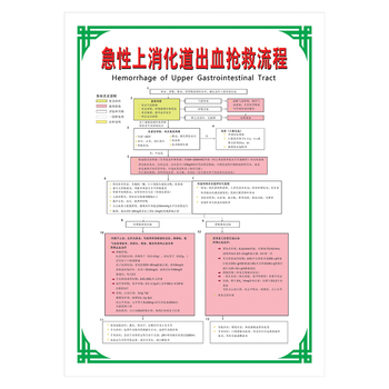 医院制度牌宣传画急救程序挂图过敏性休克抢救流程图示意图墙贴画覆膜防水贴纸WSB169 WSB169-23 急性上消化道出血抢救流程 80*60厘米 覆膜防水PP贴纸