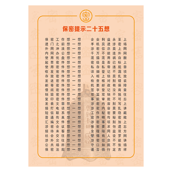 保密安全海报挂图制度牌宣传画保密行为展板墙贴画贴纸NAH50 NAH50-01 保密提示二十五想 60*40厘米 覆膜防水PP贴纸