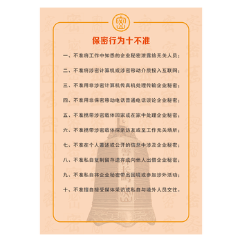 保密安全海报挂图制度牌宣传画保密行为展板墙贴画贴纸NAH50 NAH50-04 保密行为十不准 70*50厘米 覆膜防水PP贴纸