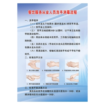 餐饮服务从业人员医院洗手消毒流程图步骤图程序方法墙贴画挂图覆膜防水贴纸TXH TXH11 餐饮服务从业人员洗手消毒流程 100*70厘米 覆膜防水PP贴纸