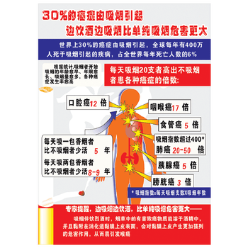 禁止吸烟标贴纸标语标识控烟禁烟公益广告文化招贴画挂图无烟校园宣传画覆膜防水贴纸TYH TYH03 30%的吸烟 100*70厘米 覆膜防水PP贴纸