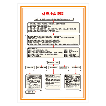 医院示意图片急诊抢救流程心跳骤停抢救流程图宣传画挂图墙贴画覆膜防水贴纸WSB182 WSB182-02 休克抢救流程 40*30厘米 覆膜防水PP贴纸