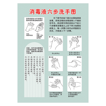 餐饮服务从业人员医院洗手消毒流程图步骤图程序方法墙贴画挂图覆膜防水贴纸TXH TXH01 洗手液六步洗手图 40*30厘米 覆膜防水PP贴纸