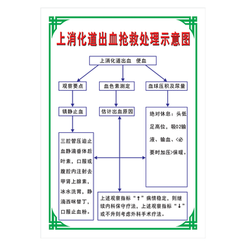 医院制度牌宣传画急救程序挂图药物过敏反应抢救流程图示意图贴画覆膜防水贴纸WSB169 WSB169-02 上消化道出血抢救处理示意图 100*70厘米 覆膜防水PP贴纸