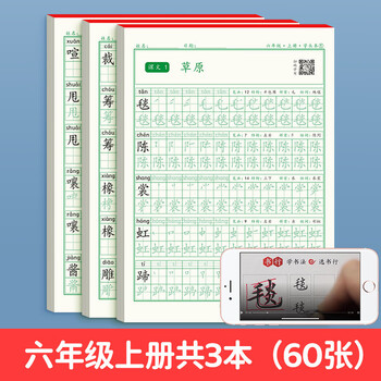 一年级一类字下学期语文同步字帖练字卡二三四五六小学生写字生字 六年级上册（3本）