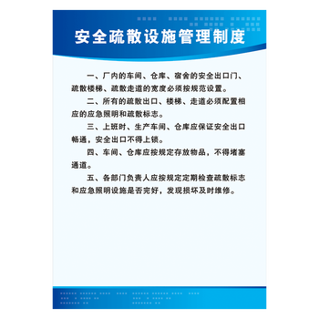 安全生产管理制度牌宣传画挂图车间消防安全生产十不准宣传栏展板墙贴画NIH28 NIH28-24 安全疏散设施管理制度 PP防水覆膜贴纸70*50厘米